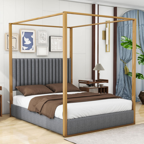 Mercer41 Wycliffe Queen Upholstered Canopy Platform Bed With Headboard
